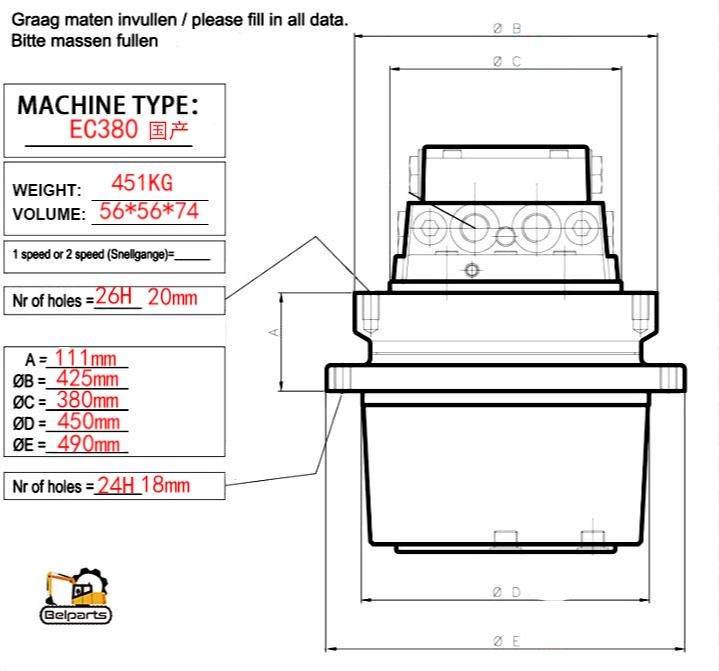 Excavator Travel Motor Assy EC380 EC480D EC480E Final Drive Travel ...